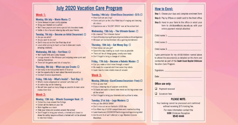 VACATION CARE JULY SCHOOL HOLIDAYS – SCBC News