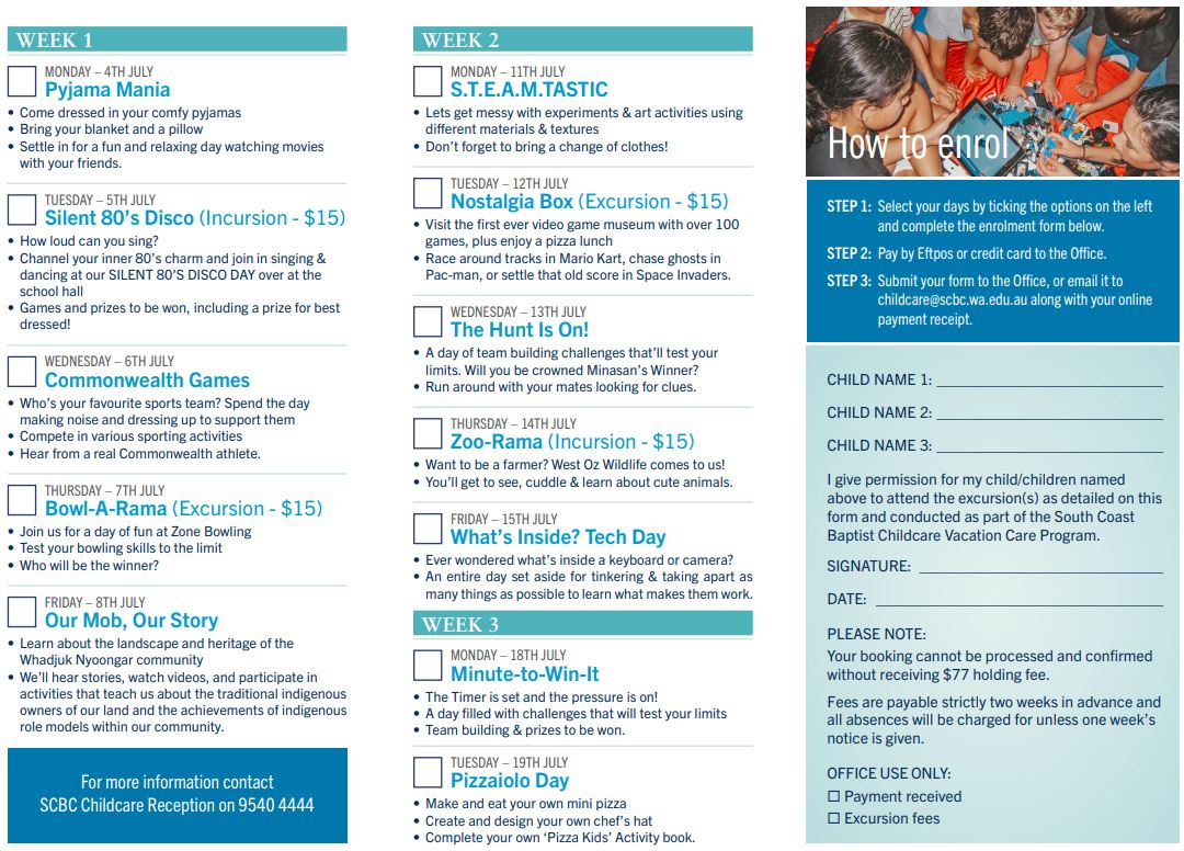 VACATION CARE JULY SCHOOL HOLIDAYS – SCBC News